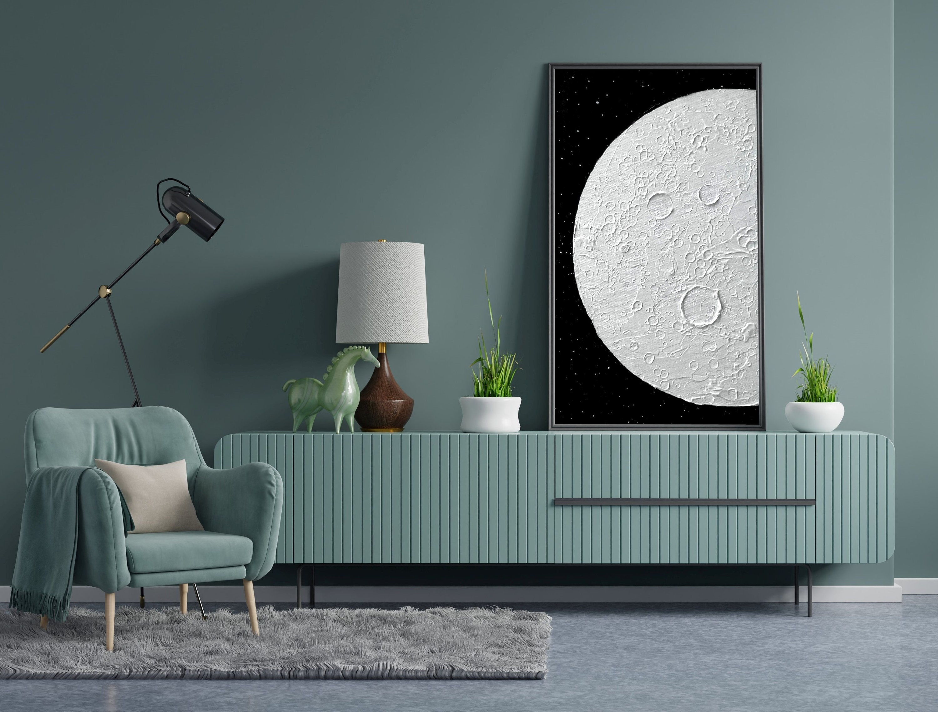 Full Moon Canvas Painting Hevy Texture Impasto Stary Night Large ...
