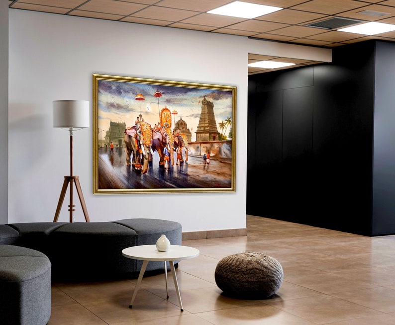 Kerala Elephant Onam Festival Canvas Painting, South Indian Temple Art ...
