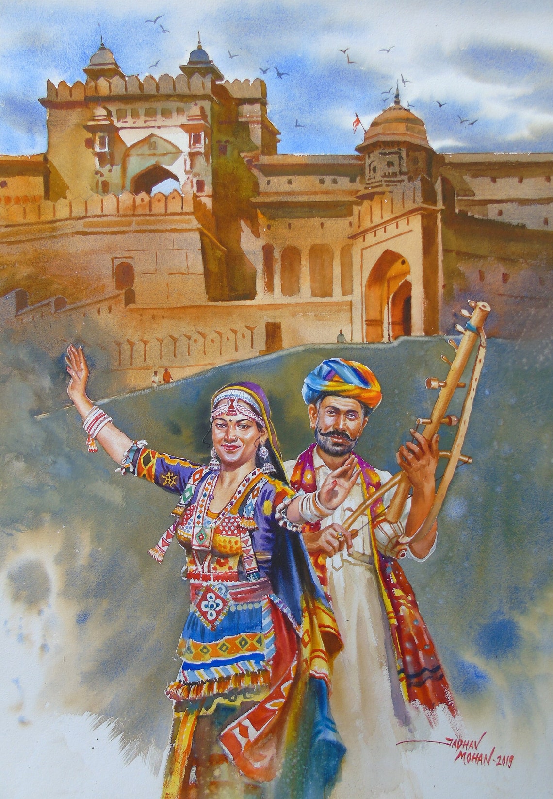 Original Watercolor Painting Rajasthani Folk Artist, Handmade Painting ...
