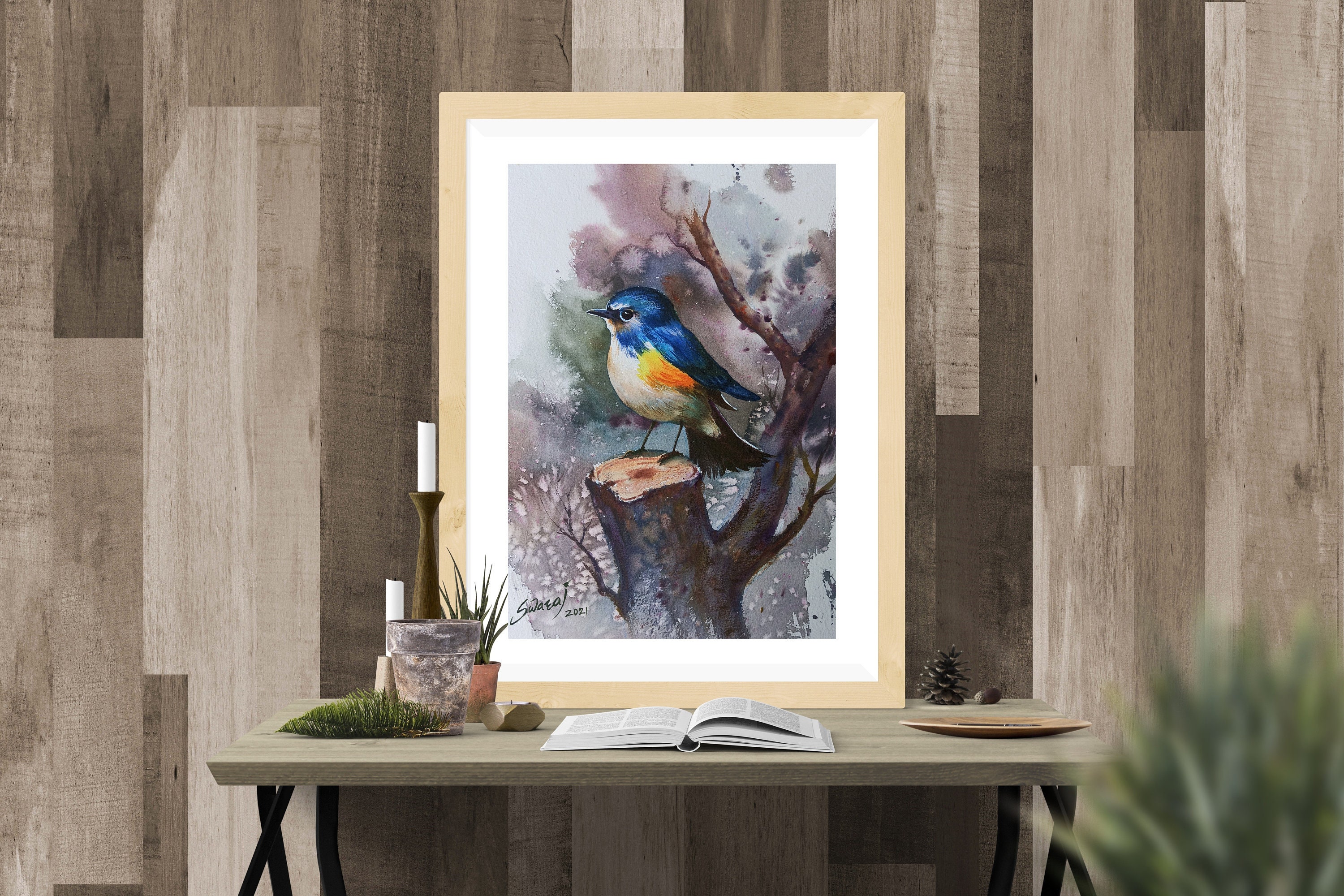 Bird Original Watercolor Painting Blue Robin Bird Small - Etsy