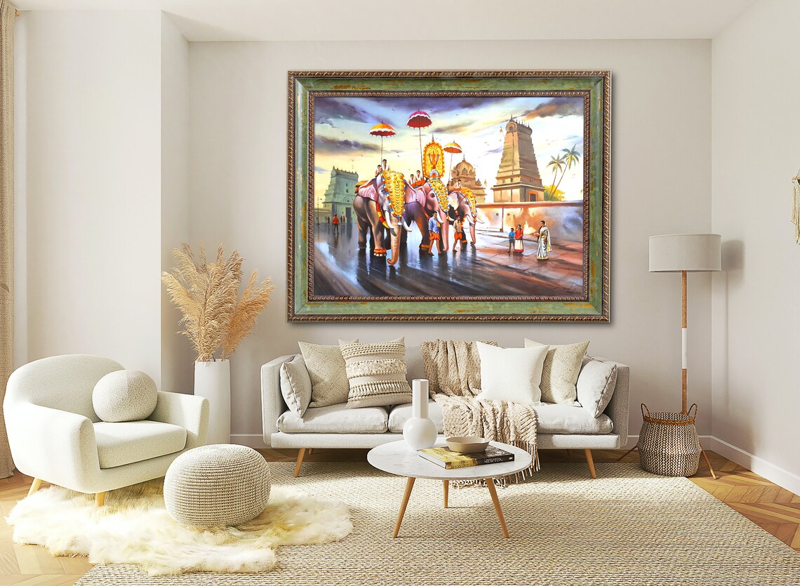 Buy Kerala Elephant Onam Festival Canvas Painting, South Indian Temple ...