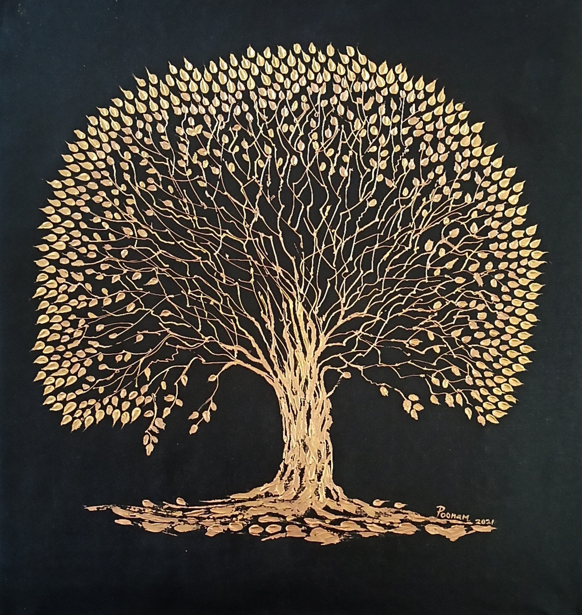 Big Golden Tree Acrylic on Canvas Original Handmade Knife Painting ...