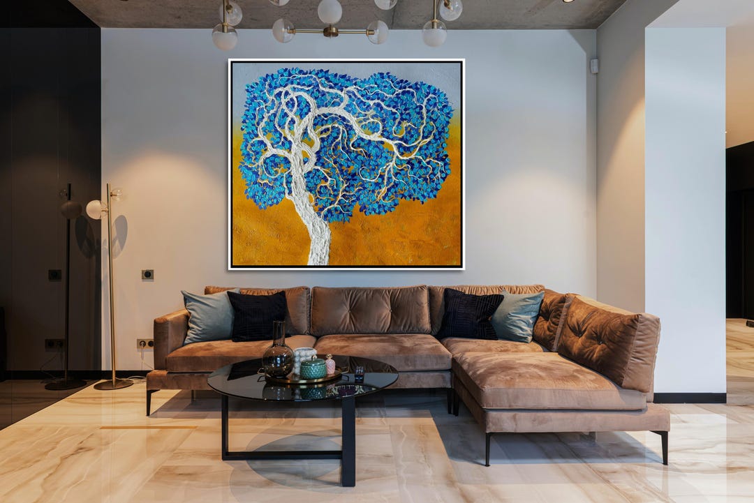 Blue Tree Canvas Painting Modern Abstract Landscape Flora Fauna Living ...