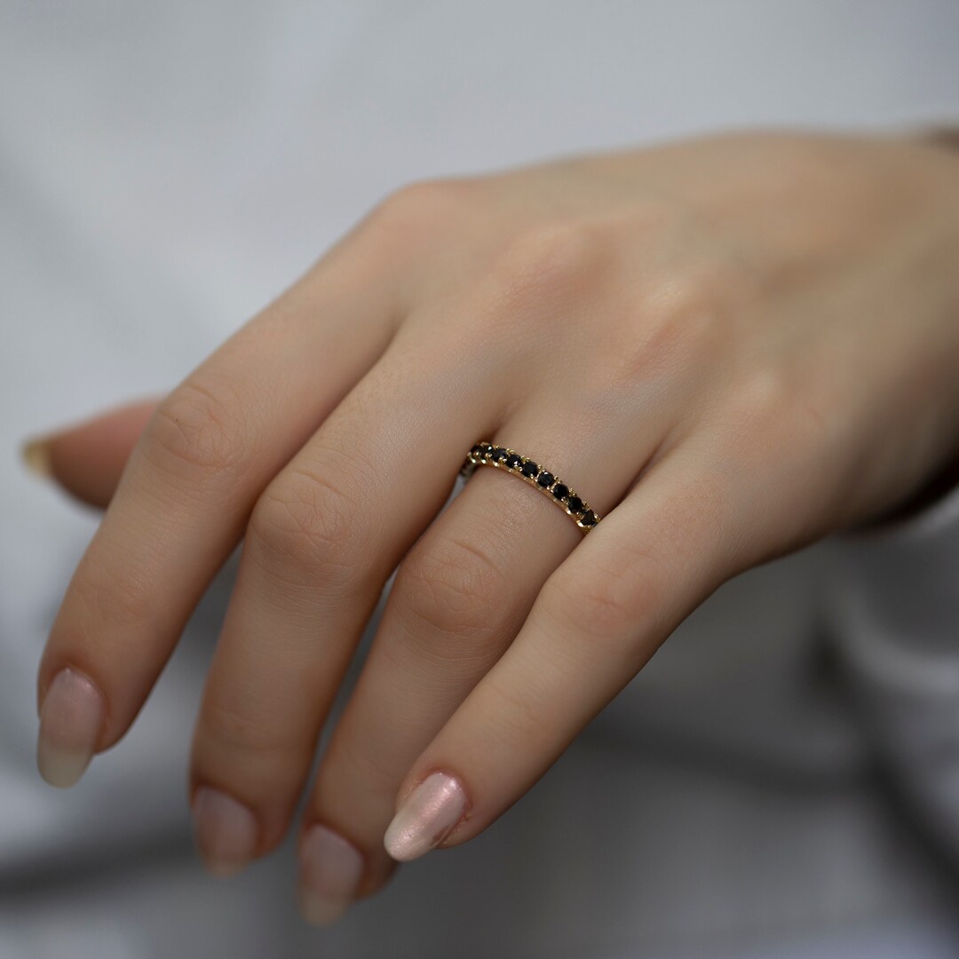 14K Gold Black Diamond Full Eternity Band Ring for Woman/ Black Diamond ...