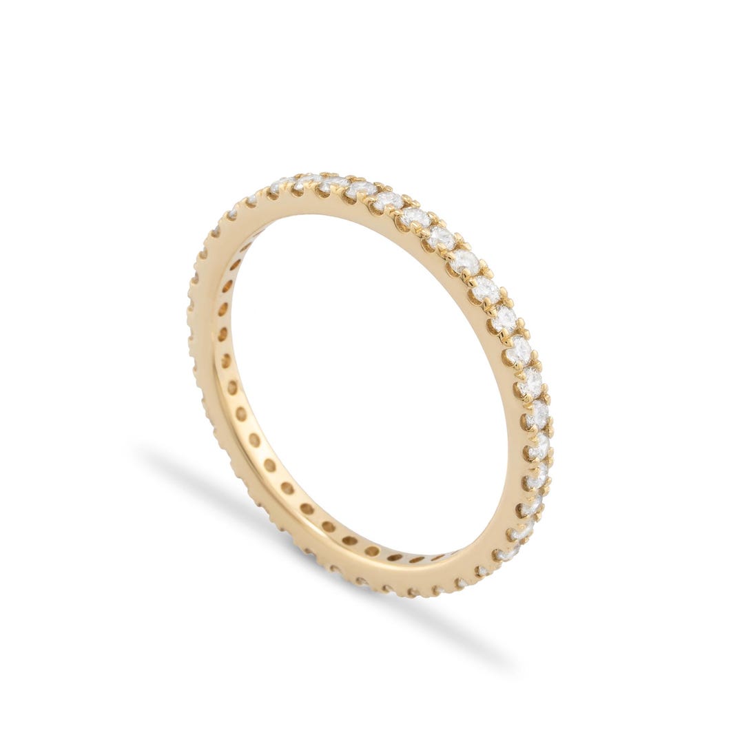14K Gold Diamond Eternity Ring/ Round Diamond Eternity Band/ Dainty ...
