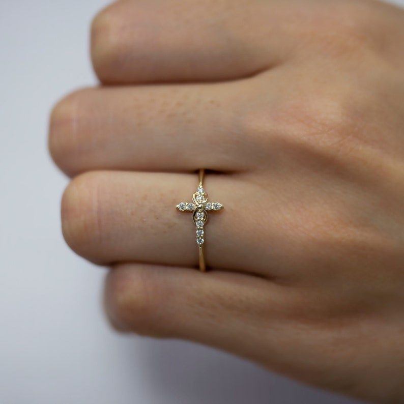 14K Gold Diamond Infinity Cross Ring for Woman / Gold Diamond - Etsy