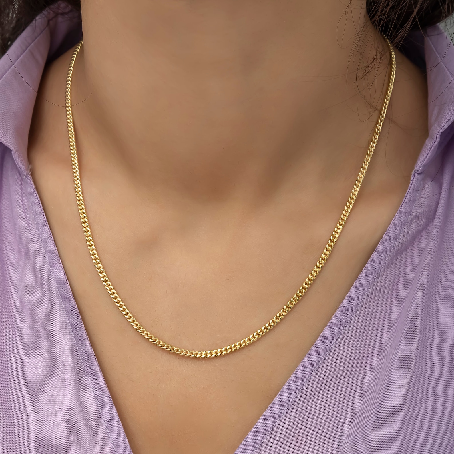 14K Gold Gourmet Chain Necklace for Woman/ 14K Solid Yellow Gold Chain ...