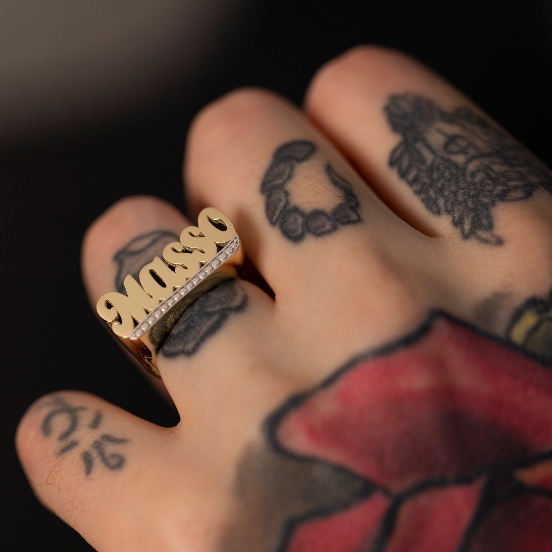 14K Solid Gold Name Ring/ 14K Gold Personalized Name Ring/ Gold Custom Letter Rings for Men ...