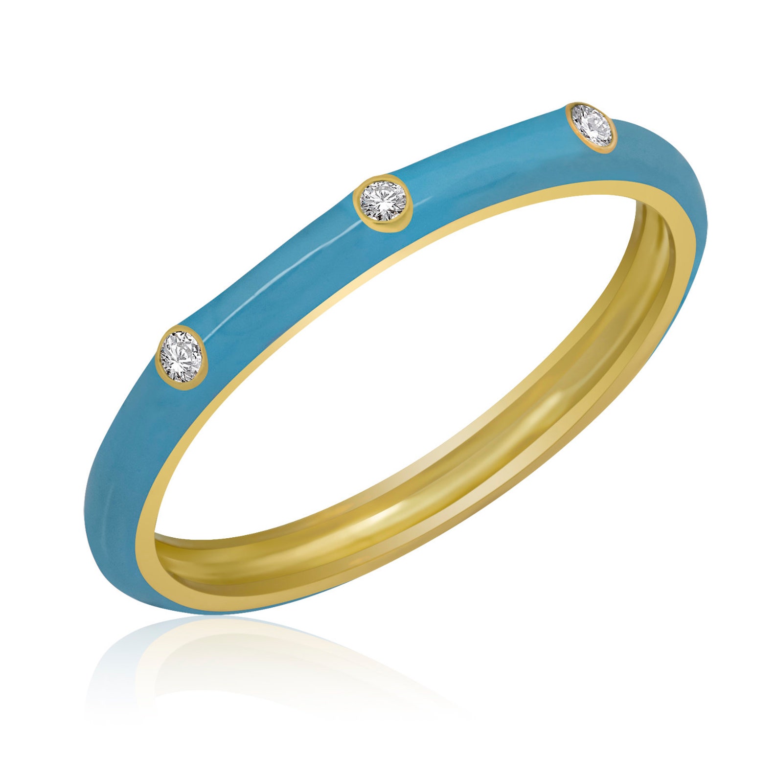 14K Gold Diamond & Baby Blue Enamel Ring: Stackable Fine Jewelry - Etsy