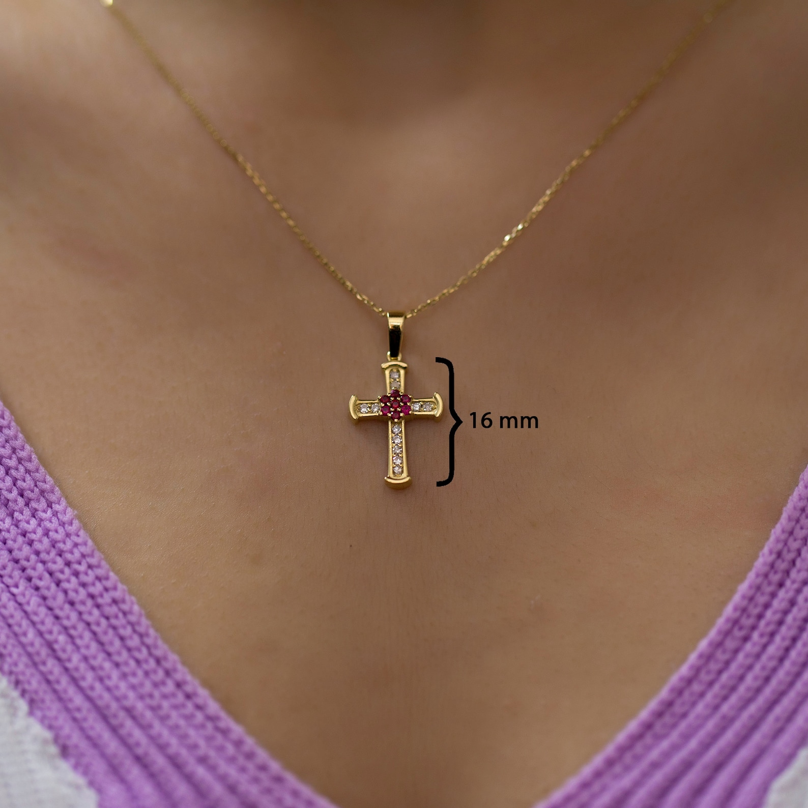14K Gold Ruby Diamond Cross Necklace: Handmade Christian Jewelry ...