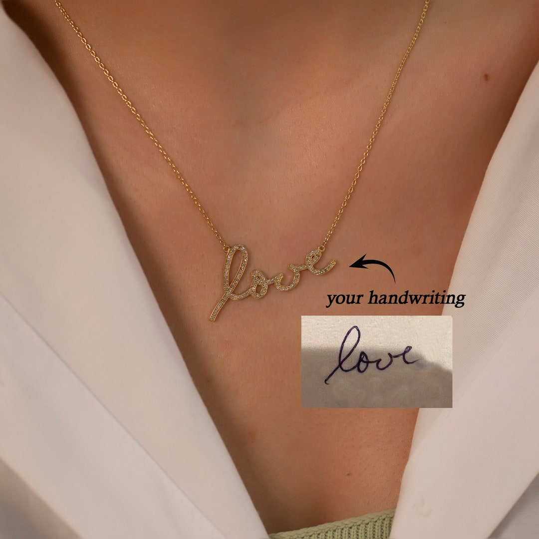 14k Gold Diamond Handwriting Necklace Diamond Personalized Name