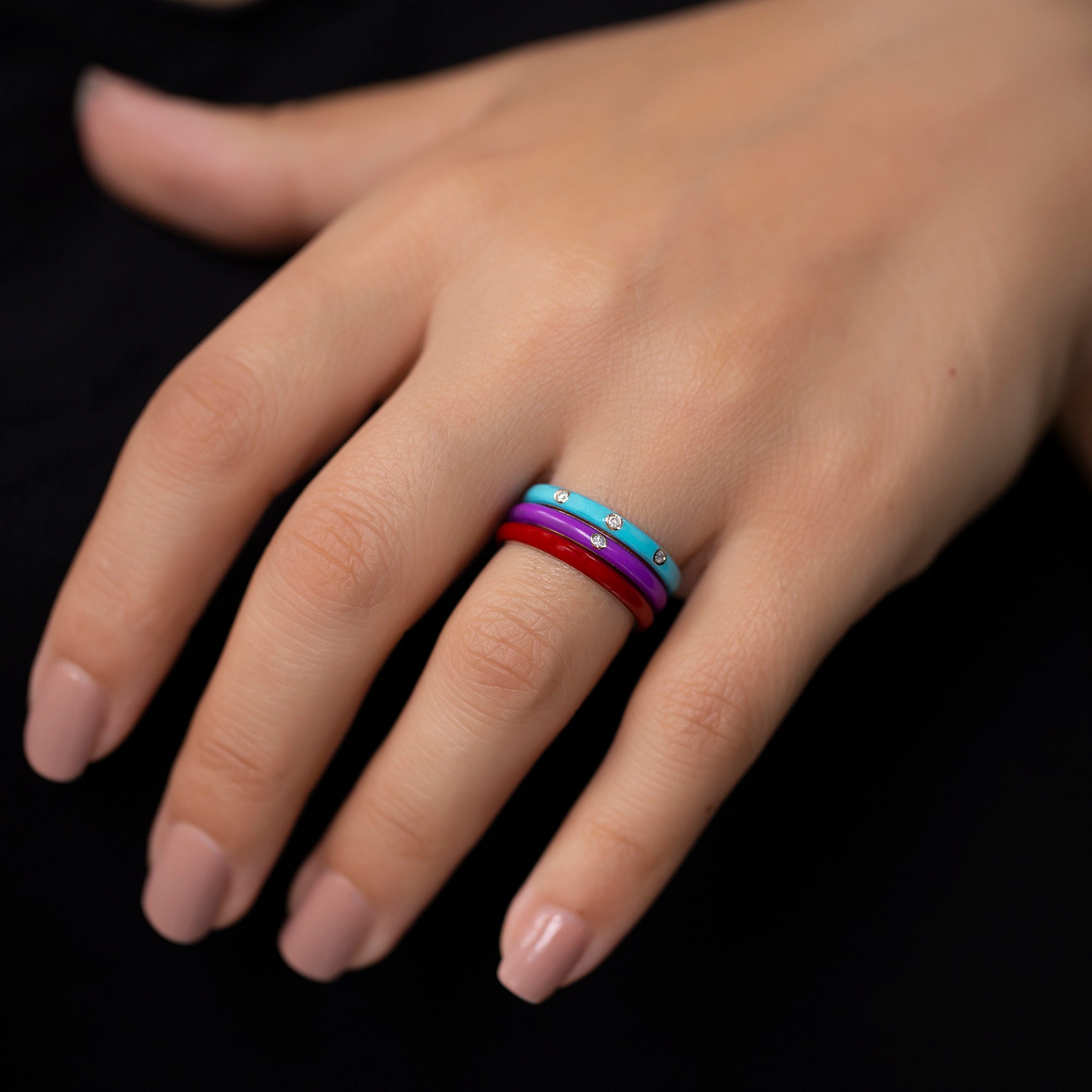 14K Solid Gold Color Enamel Rings / Colourful Enamel Gold - Etsy