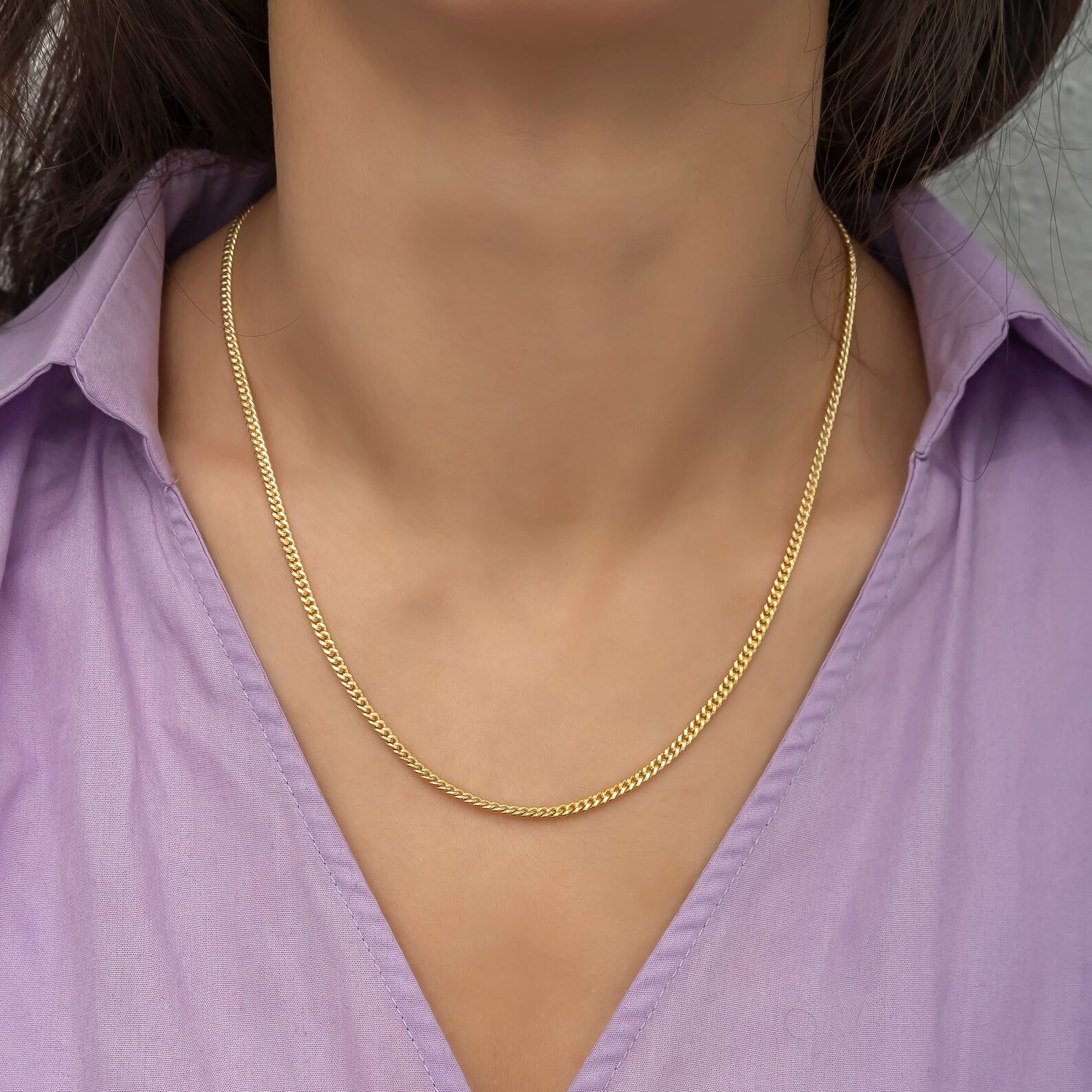 14K Gold Gourmet Chain Necklace for Woman/ 14K Solid Yellow Gold Chain ...