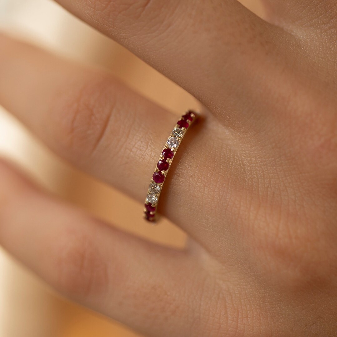 14K Gold Diamond and Ruby Full Eternity Band Ring for Woman/ Gold ...