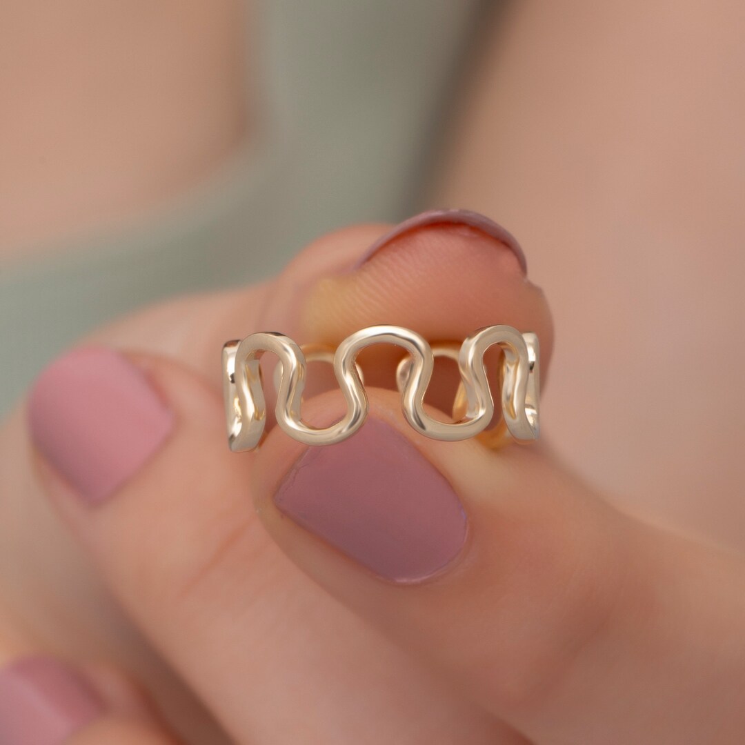 14K Gold Wave Ring/ Dainty Open Gold Ring for Women/ Minimalist Wavy ...