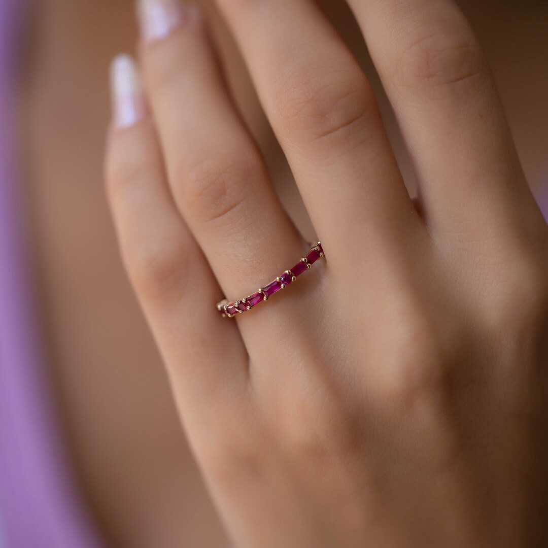 14K Gold Ruby for Woman Rings/ 14K Gold Ruby Thin Half - Etsy