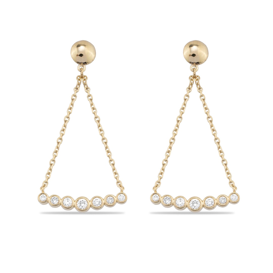 14K Solid Gold Diamond Chain Dangle Earrings: Elegant Geometric Jewelry ...