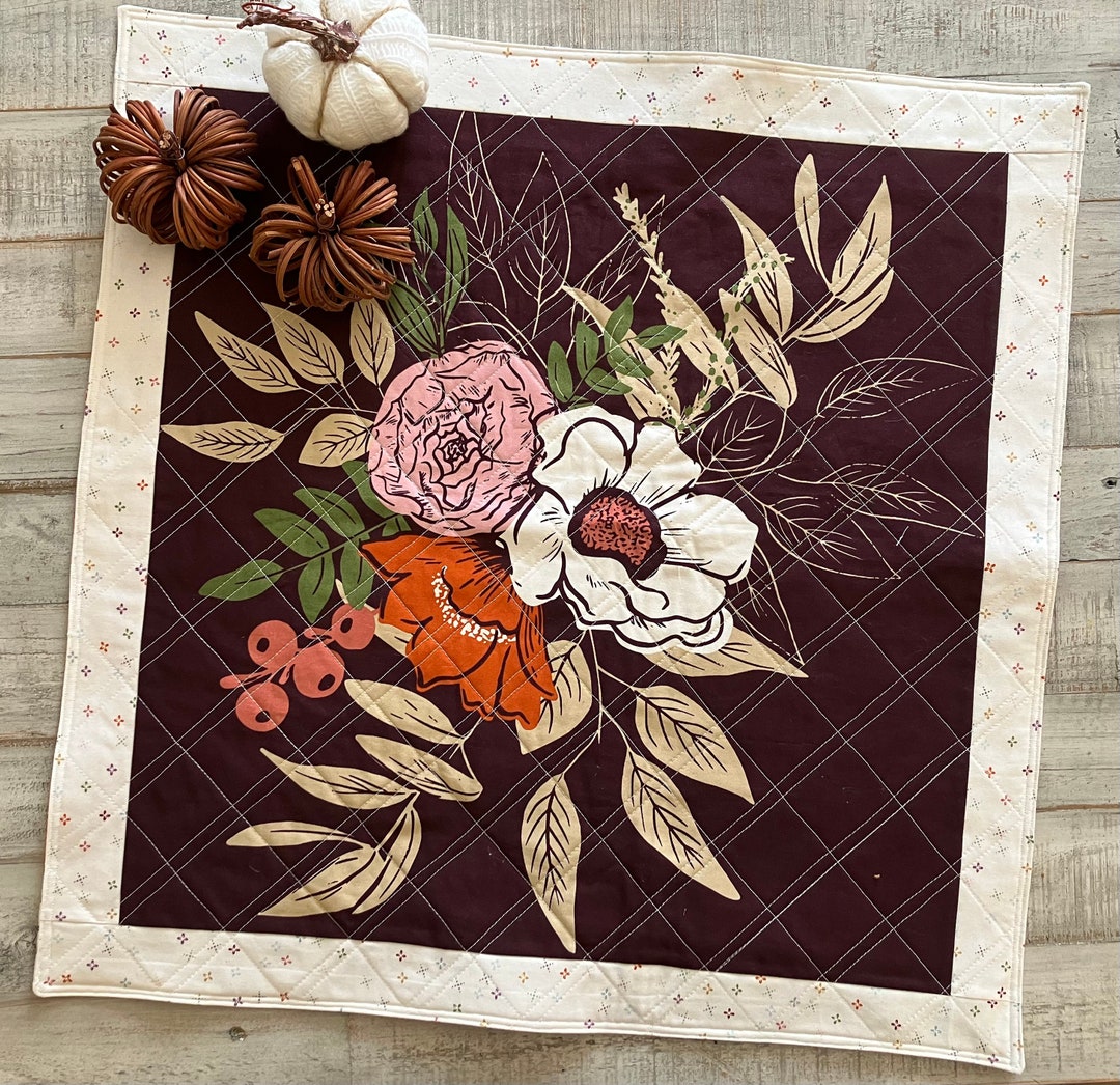 Table Topper, Fall, Thanksgiving, Floral, Plum, Orange, Cream, Handmade ...