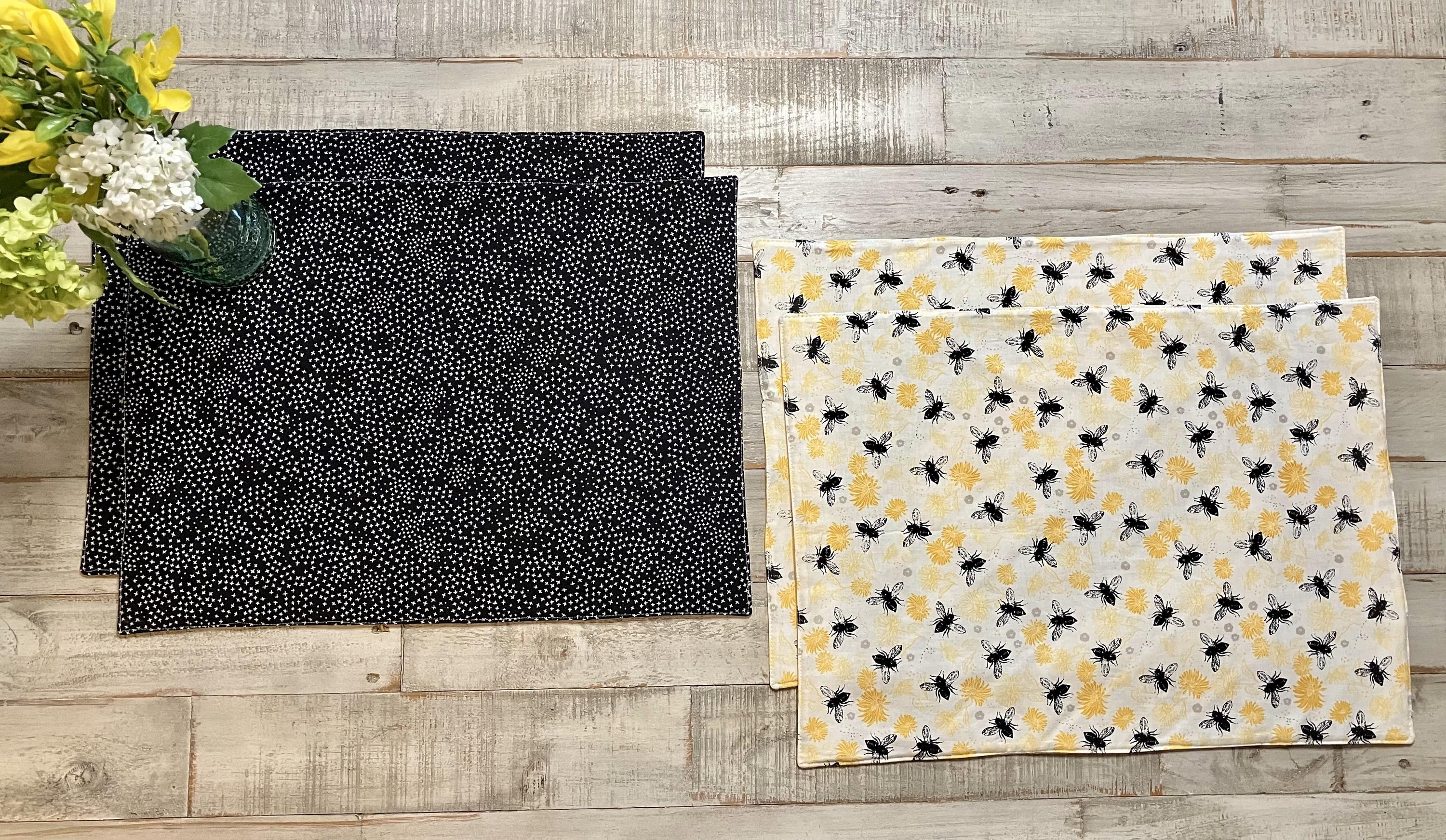 Place Mats, Set of 4, Bee Themed, Bee Hive, Black, Yellow, Handmade ...