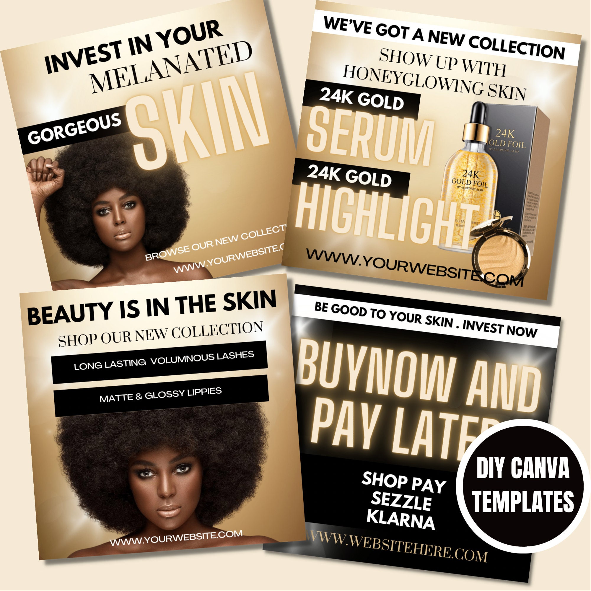 DIY 4 Editable Skin, Makeup, & Beauty IG Templates Flyers Model Stock ...