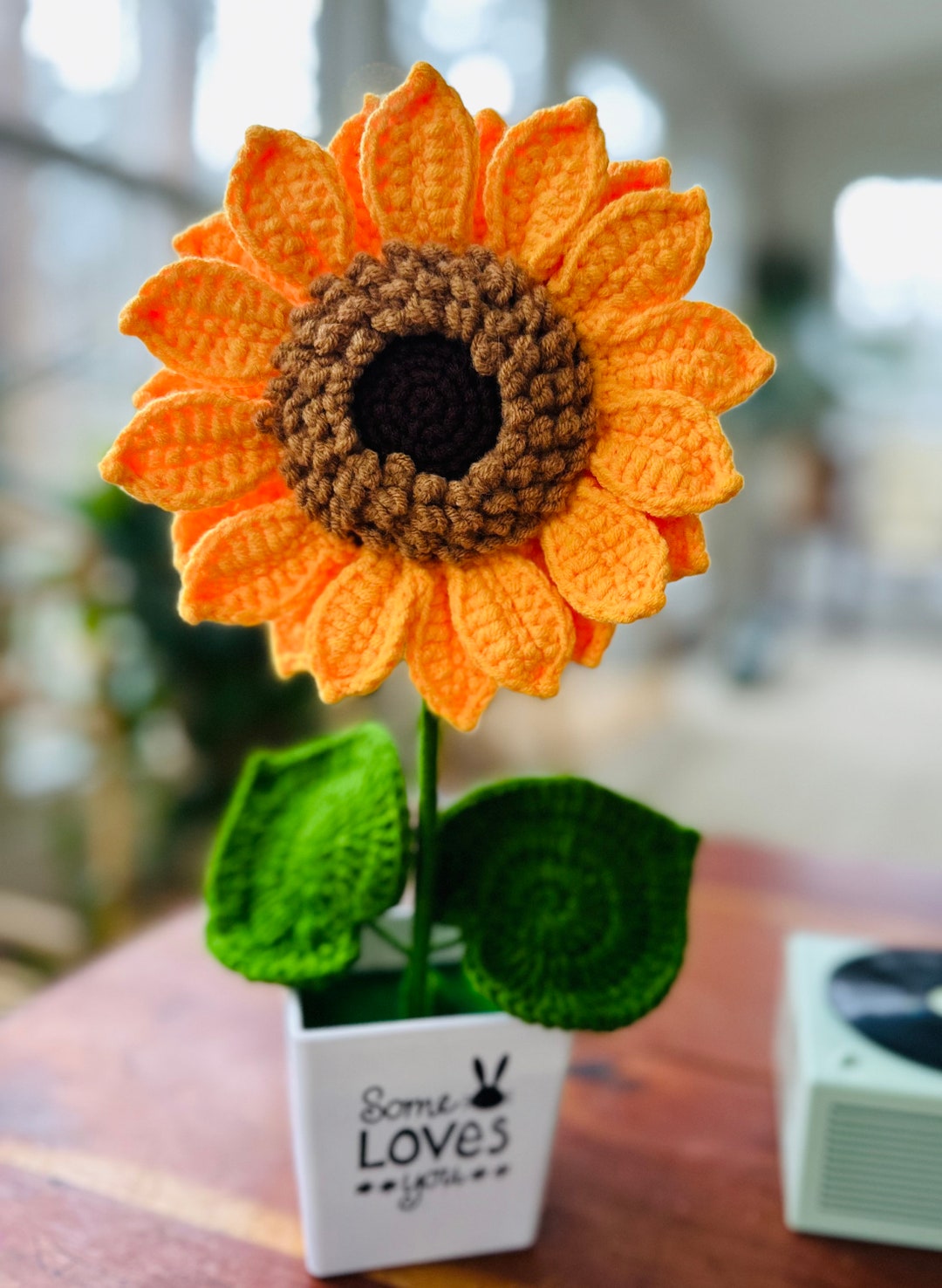 Crochet Sunflowers Pot Knitted Sunflower, Sunflower Bouquet, Home Decor / Crochet Tiered Tray ...