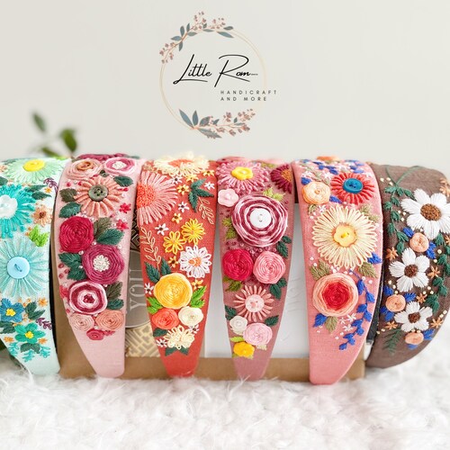 HEADBAND Hand-embroidered Headband Full Floral Designs - Etsy