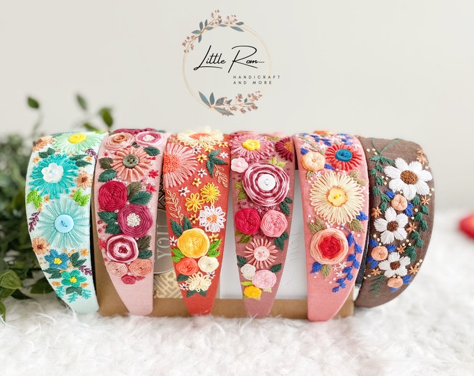 HEADBAND Hand-embroidered Headband Full Floral Designs | Etsy