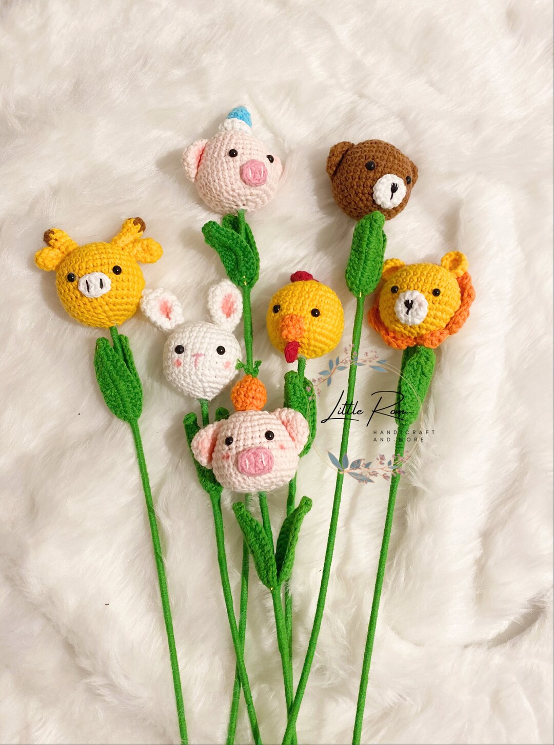 Crochet Animal Flower, Cute Flower Bouquet, Home Decor / Crochet Tiered ...