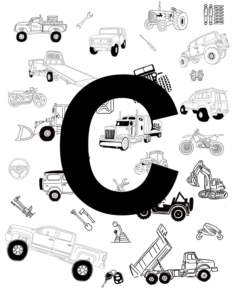 Trucks & Tractors Poster for Kids Downloadable Letter C - Etsy