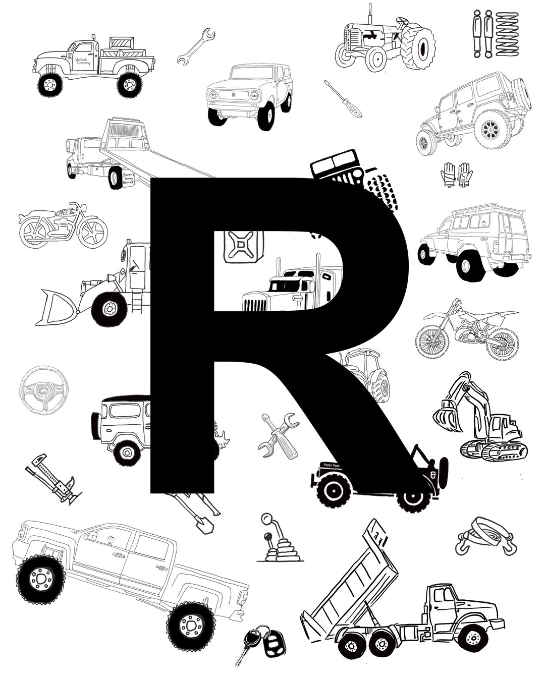 Trucks & Tractors! Poster for Kids, Downloadable Letter R, Playroom ...