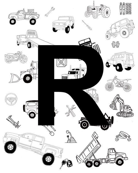 Trucks & Tractors Poster for Kids Downloadable Letter R | Etsy