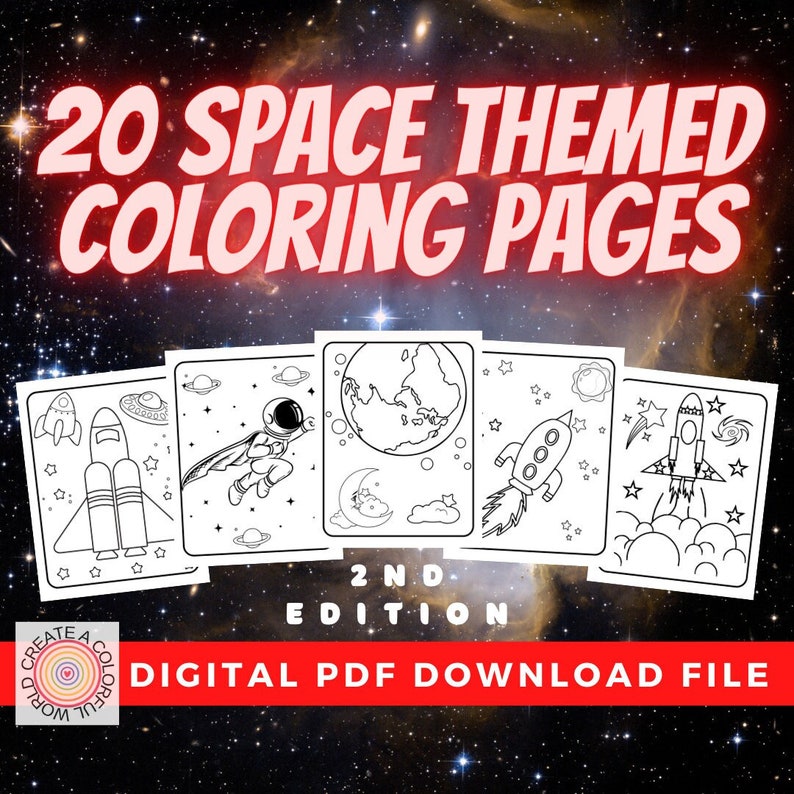 20 Space Themed Kids Coloring Pages 1st Edition Digital Download No ...
