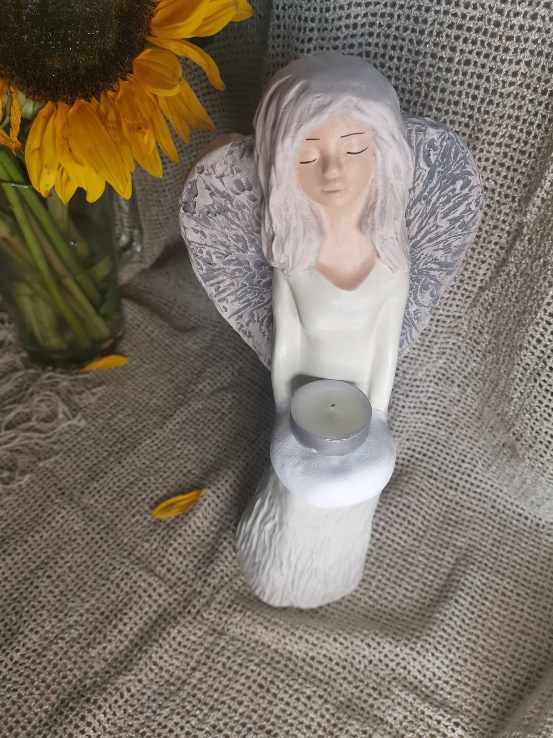Large Ceramic Clay Angel Figurine Tealight Holder - Etsy