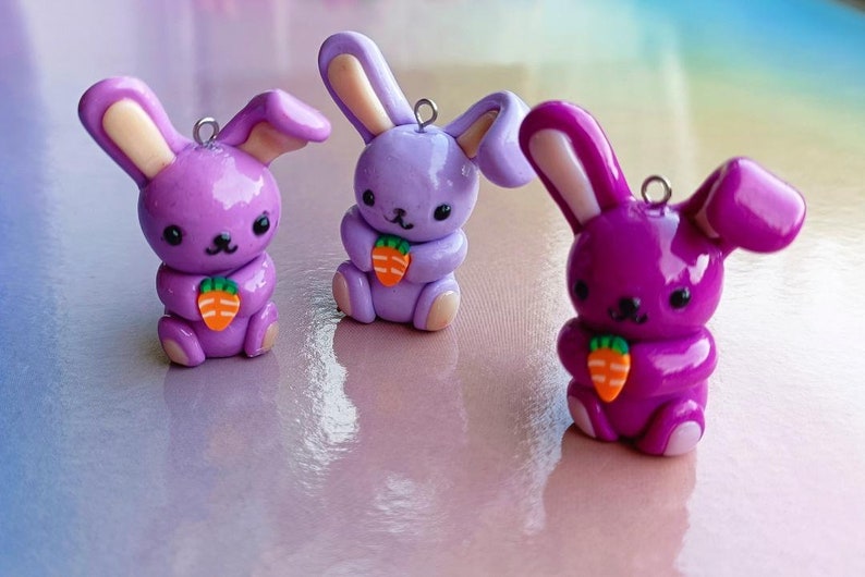 Kawaii Polymer Clay Rabbit Charm Key Chain Colours Vary - Etsy
