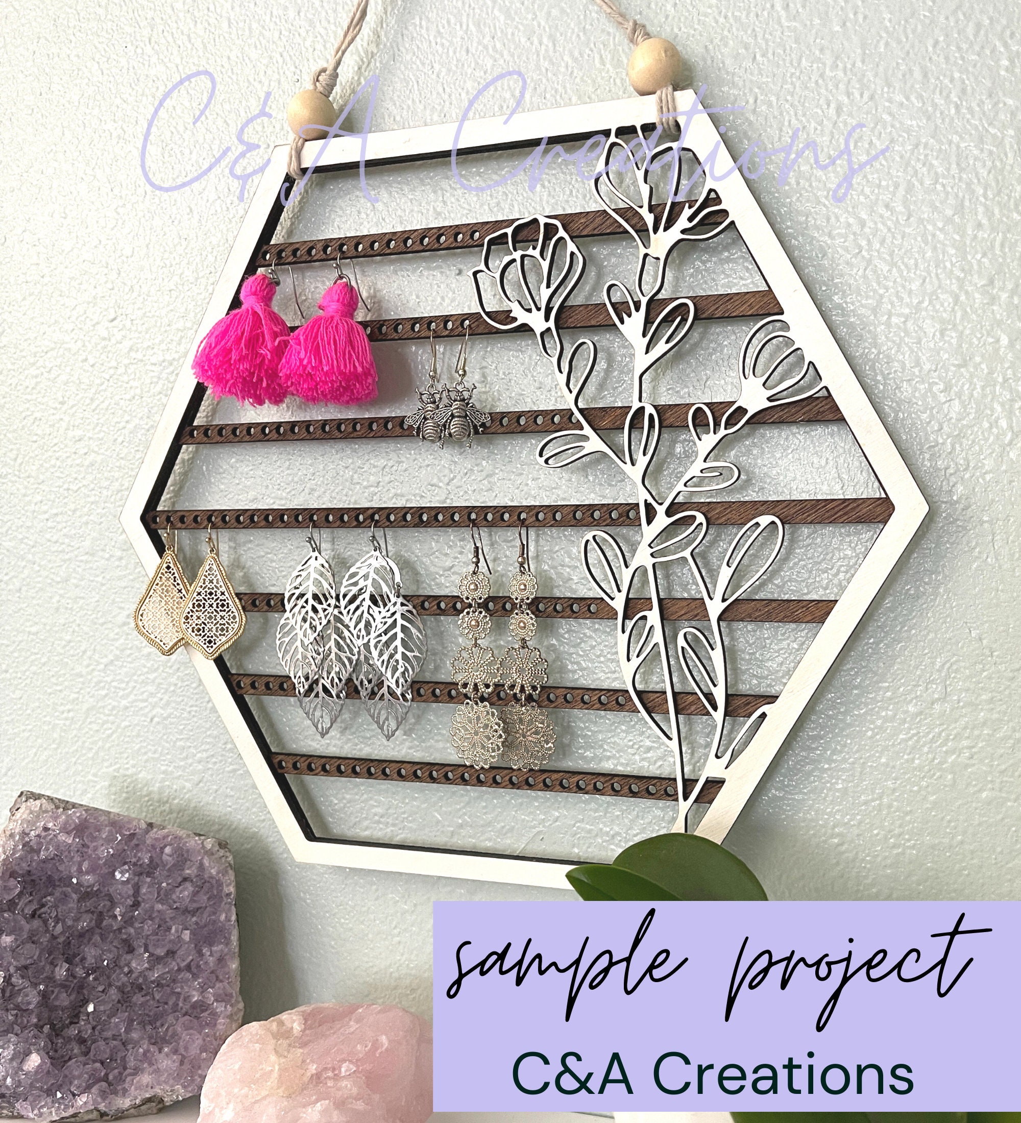 DIGITAL FILE Floral Earring Holder Organizer Designed for Glowforge ...