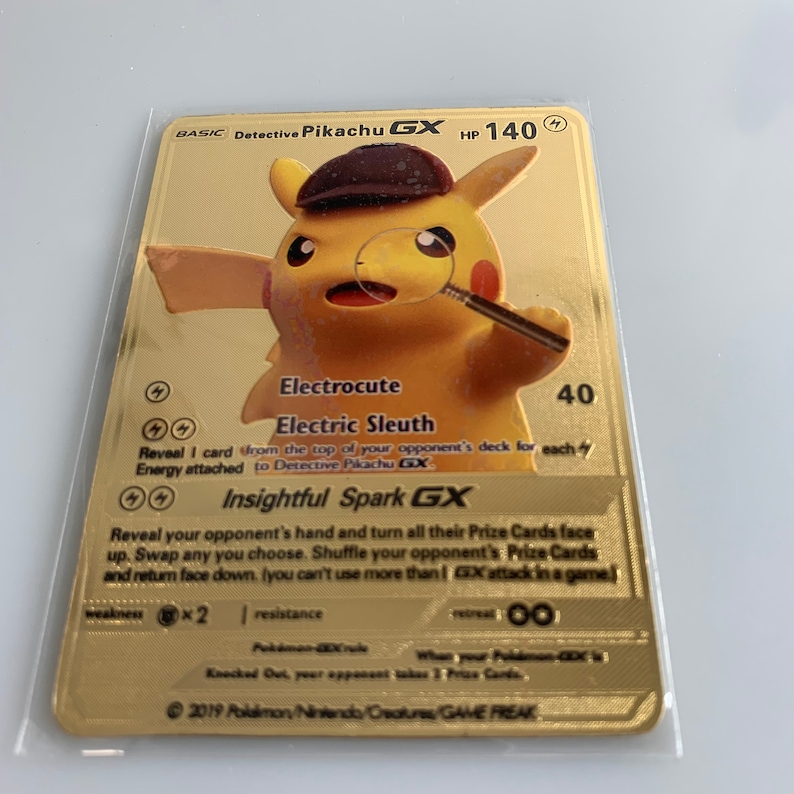 Basic Detective Pikachu GX Pokemon Card Metal 140hp Gold | Etsy