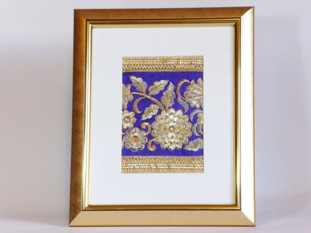Framed Sari Fabric Art, Gold Embroidered Floral Collage - Etsy