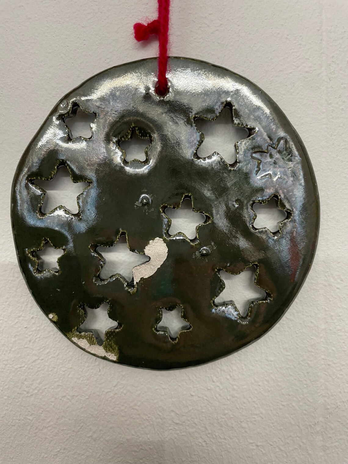 Star Punch Round Ceramic Earthernware Christmas Tree Ornament ...