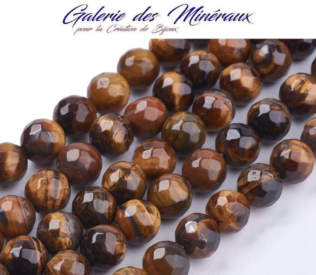 Tiger's Eye Gemstone Natural Stone in a Set of 8mm Faceted Round Beads ...