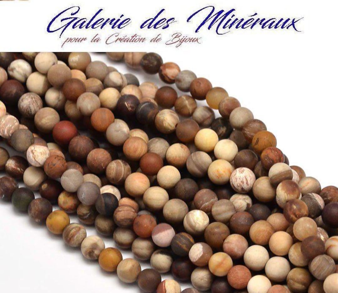 PETRIFIED WOOD Frosted Mast Natural Wooden Bead in Set of Round Beads ...