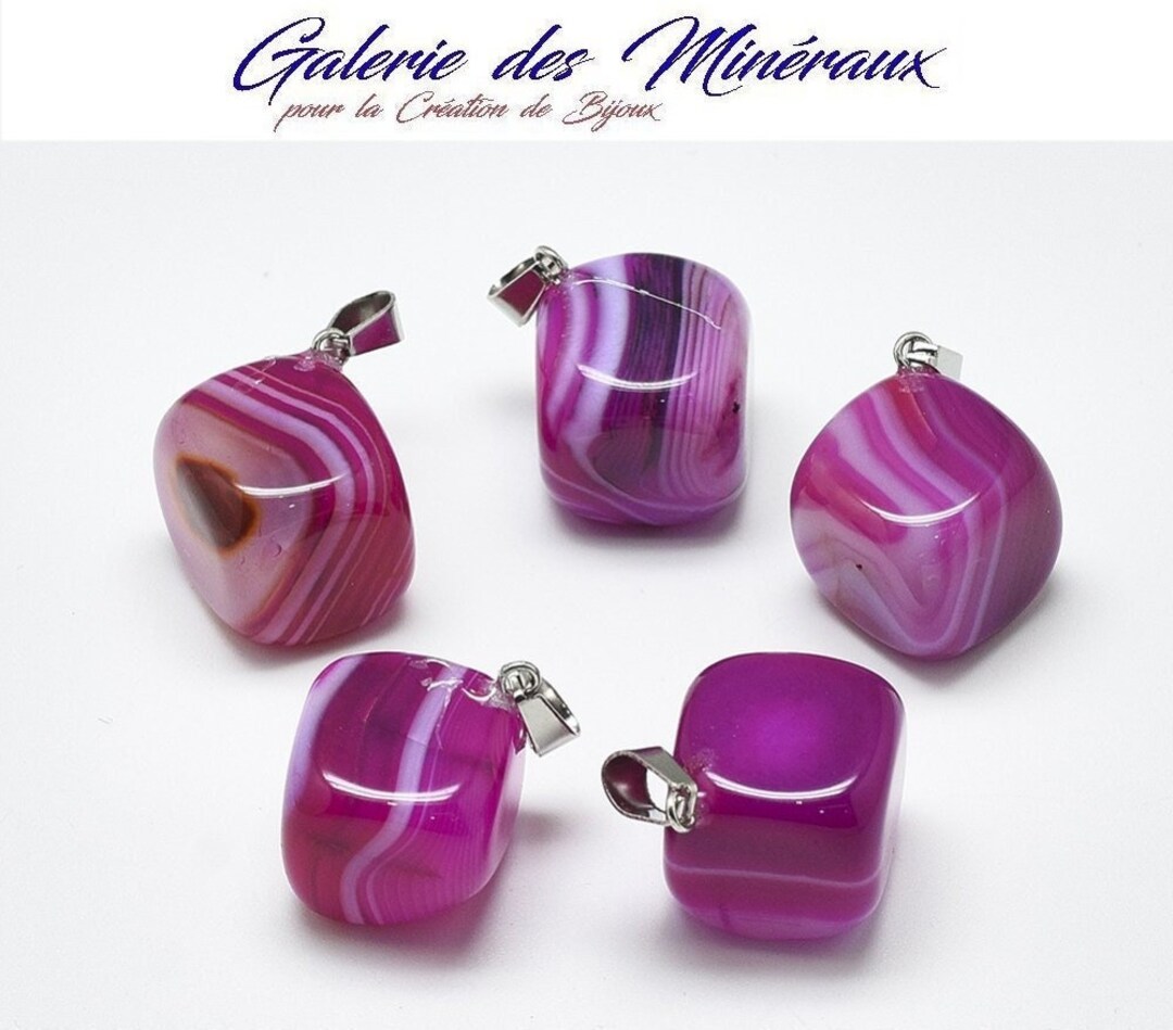 AGATE Fuchsia Extra Quality Natural Stone Pendant in Cube Shape ...
