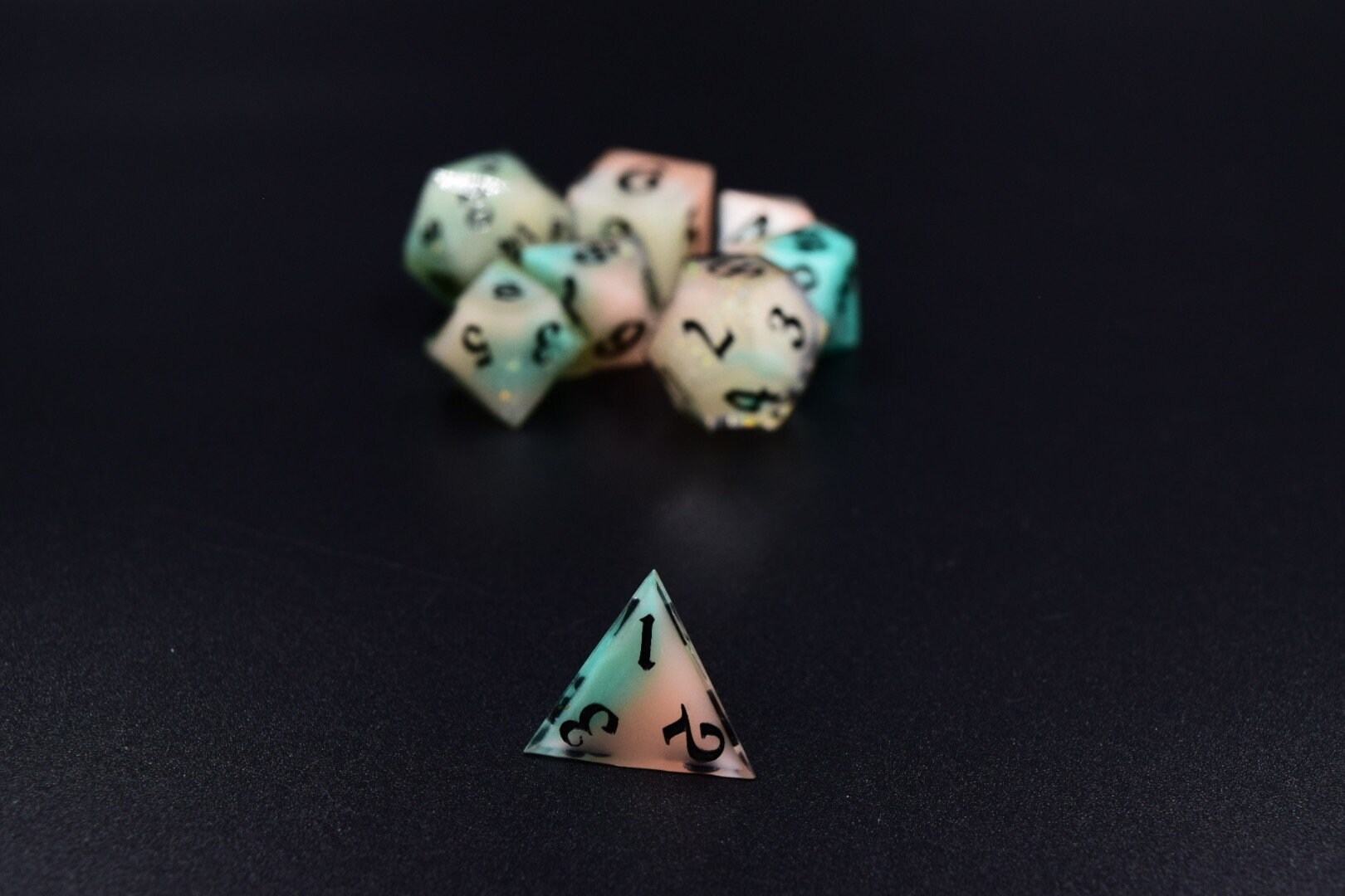 Dnd Dice Set Green, Orange, and White Shell Dice Handmade Resin Dice ...