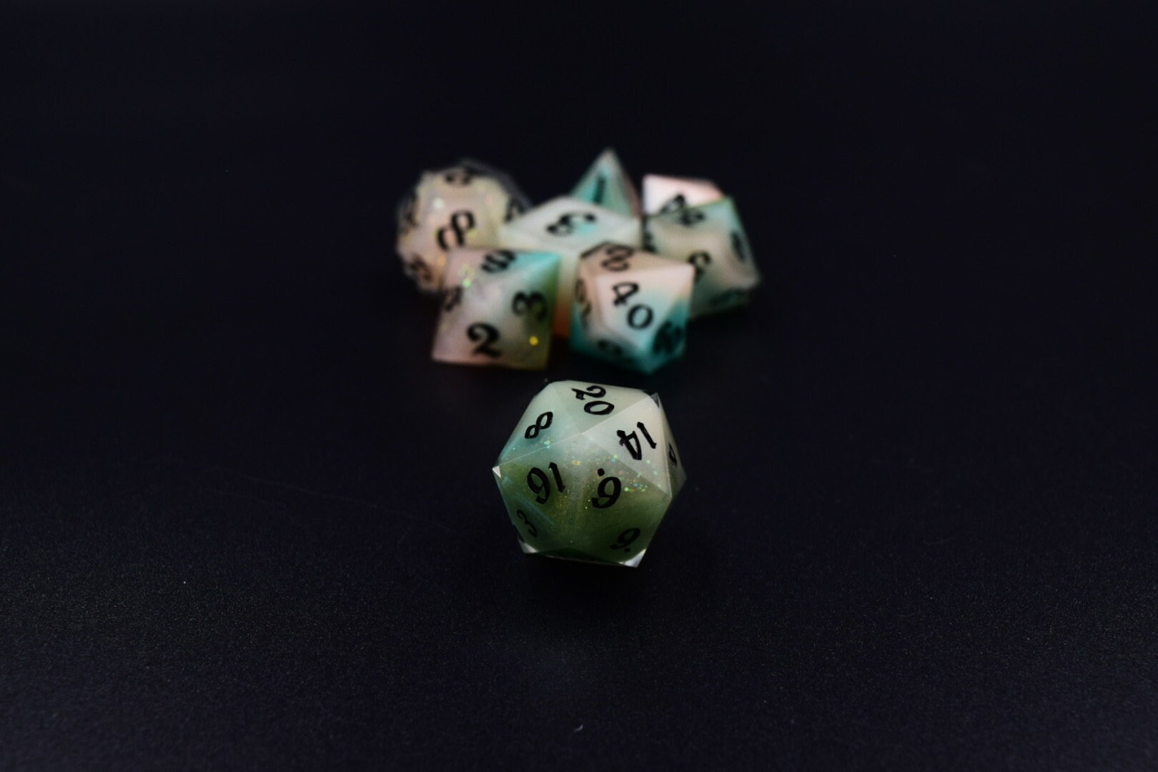 Dnd Dice Set Green, Orange, and White Shell Dice Handmade Resin Dice ...