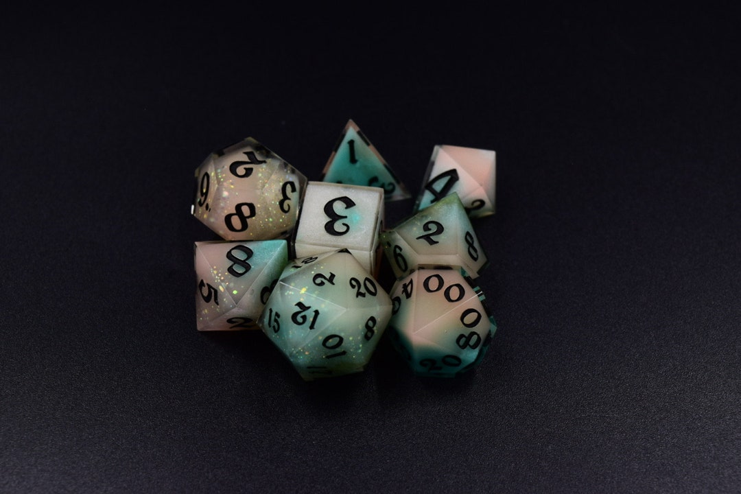 Dnd Dice Set Green, Orange, and White Shell Dice Handmade Resin Dice ...