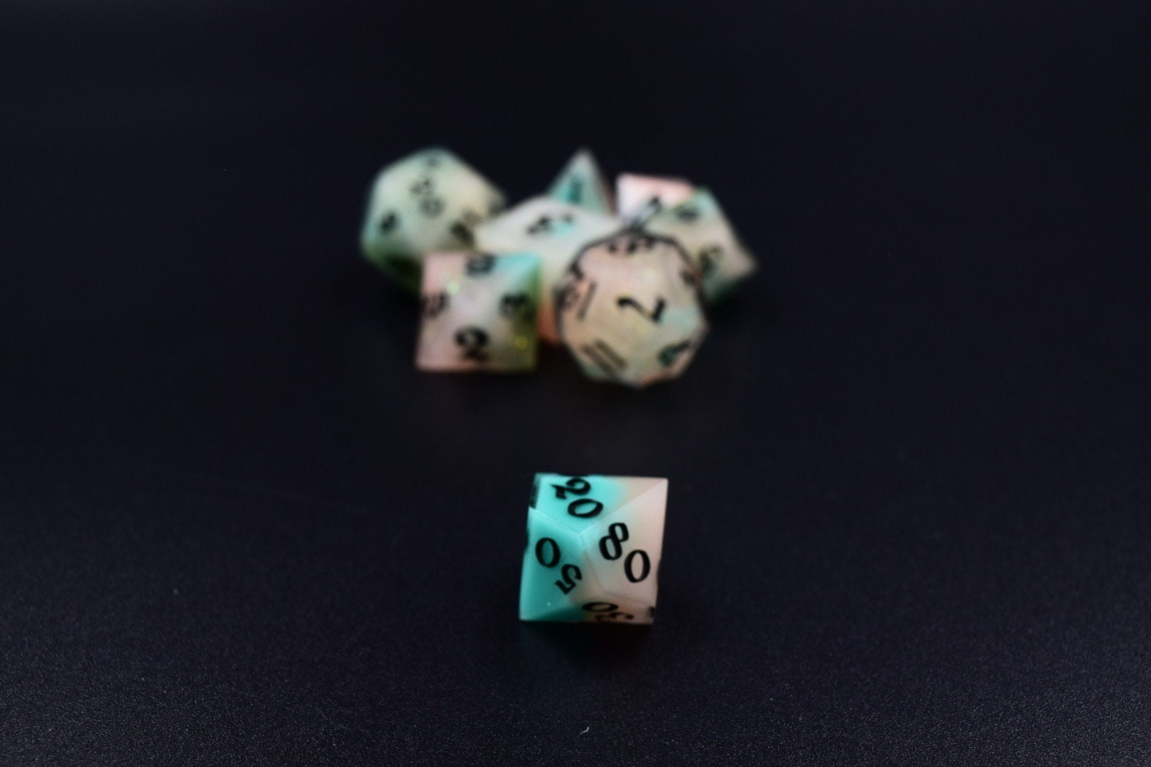 Dnd Dice Set Green, Orange, and White Shell Dice Handmade Resin Dice ...