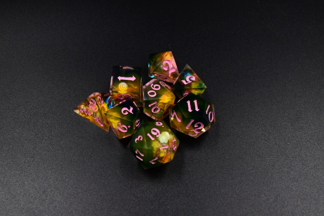 Dnd Dice Set Blue and Yellow With Flower Confetti Shell Dice Handmade ...