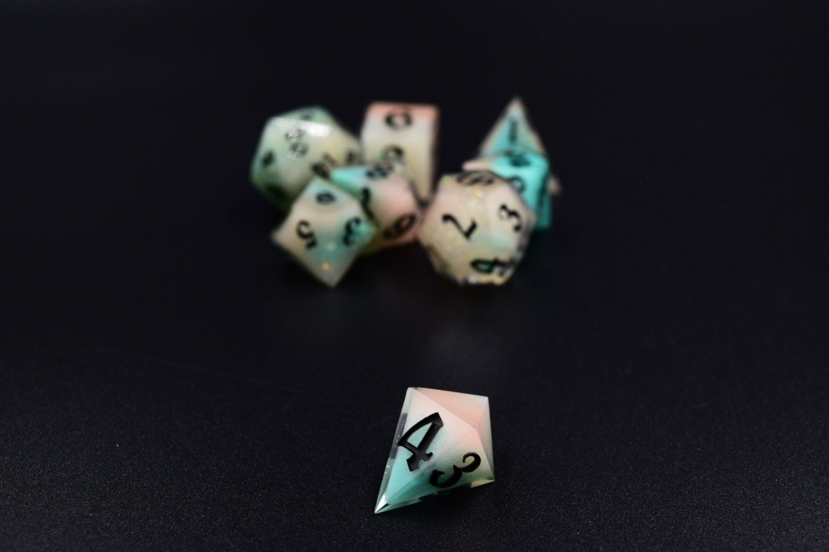 Dnd Dice Set Green, Orange, and White Shell Dice Handmade Resin Dice ...