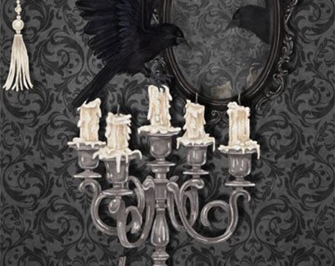 Candelabra Raven Pearls Pumpkins Northcott Fabric Panel for Quilting ...