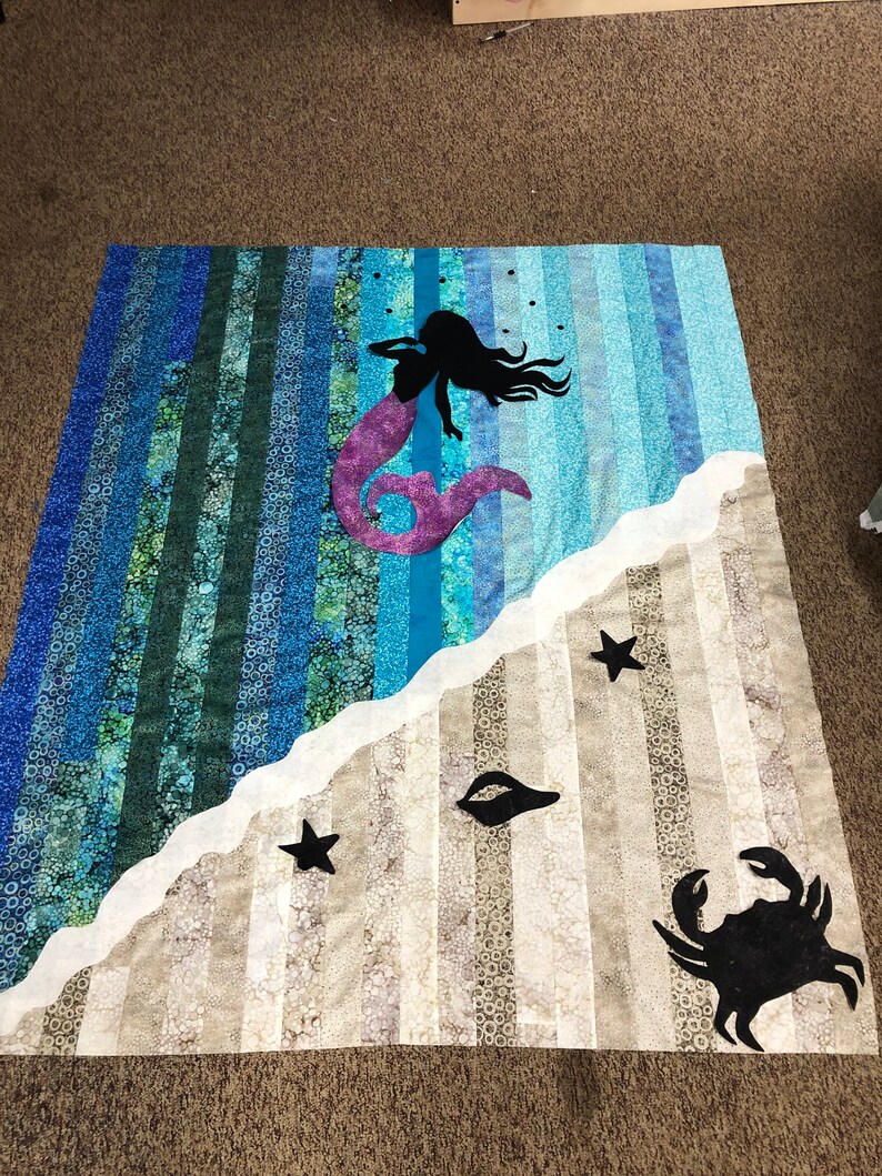 Mermaid Silhouette Ocean Theme Appliqué Quilt Kit Pre Cut Lap - Etsy