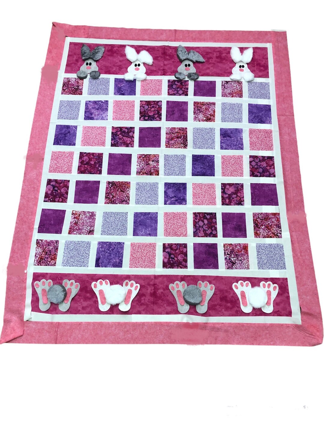Northcott Furry Easter Bunny Appliqué Pre Cut Quilt 52x59” Top and ...